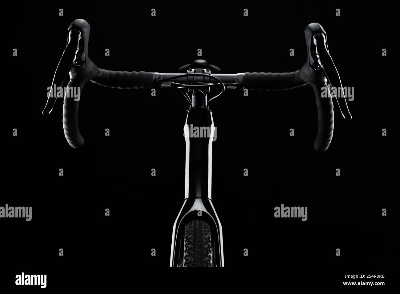 Gravel bike handlebars on black background. Front view. Promotion of ...