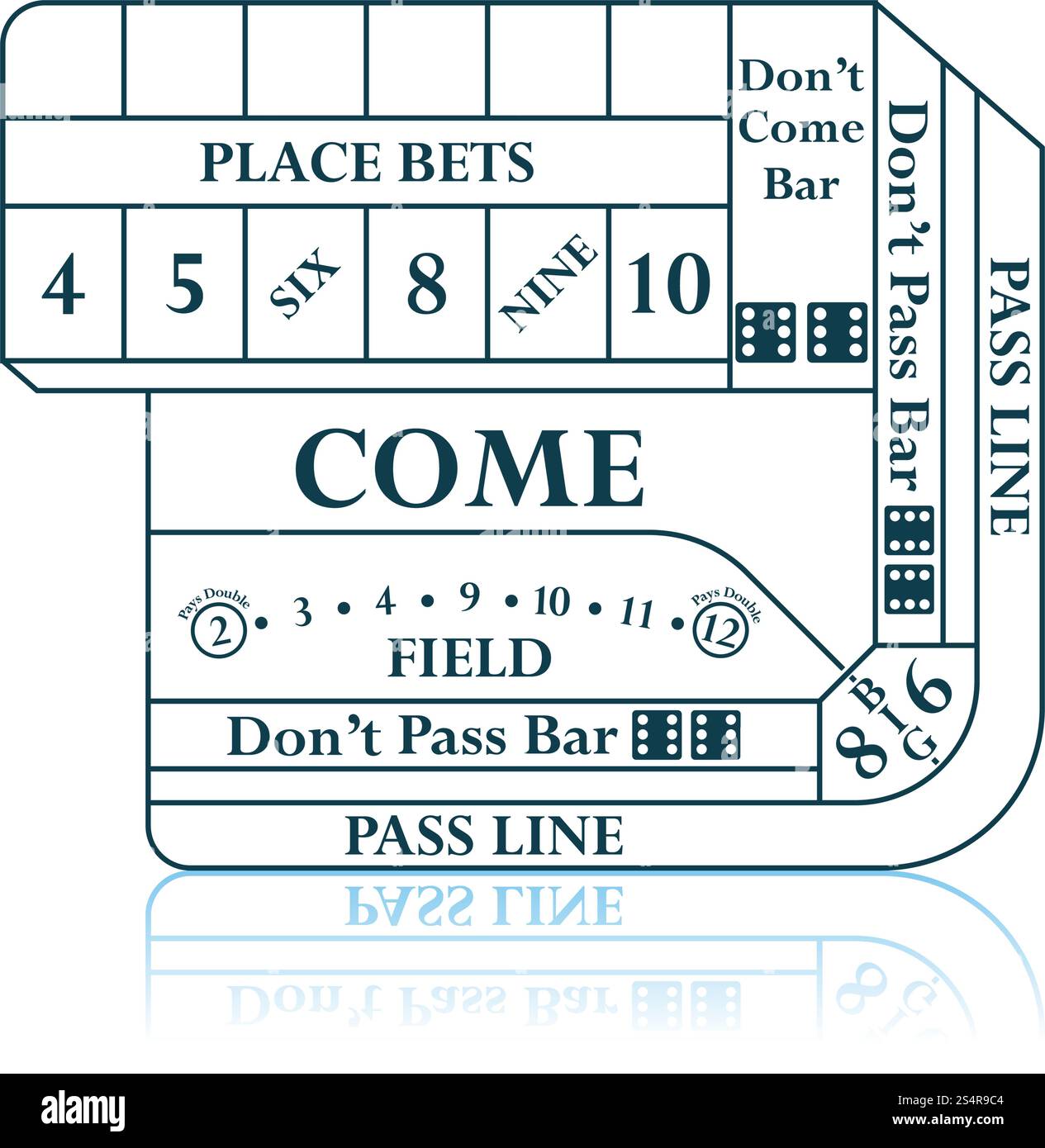 Craps Table Icon. Shadow Reflection Design. Vector Illustration Stock ...