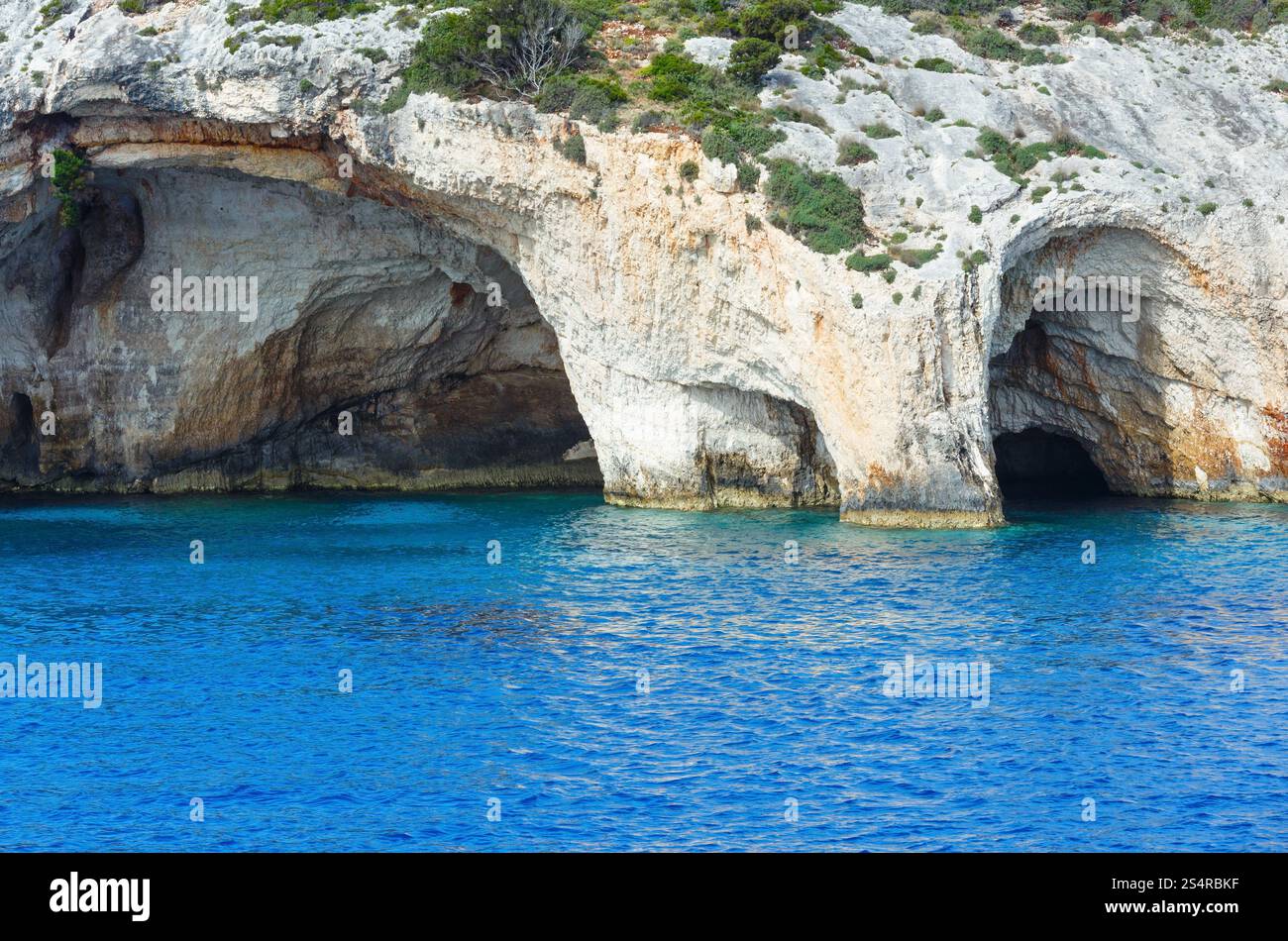 View of Blue Caves from ferry (Zakynthos, Greece, Cape Skinari Stock ...
