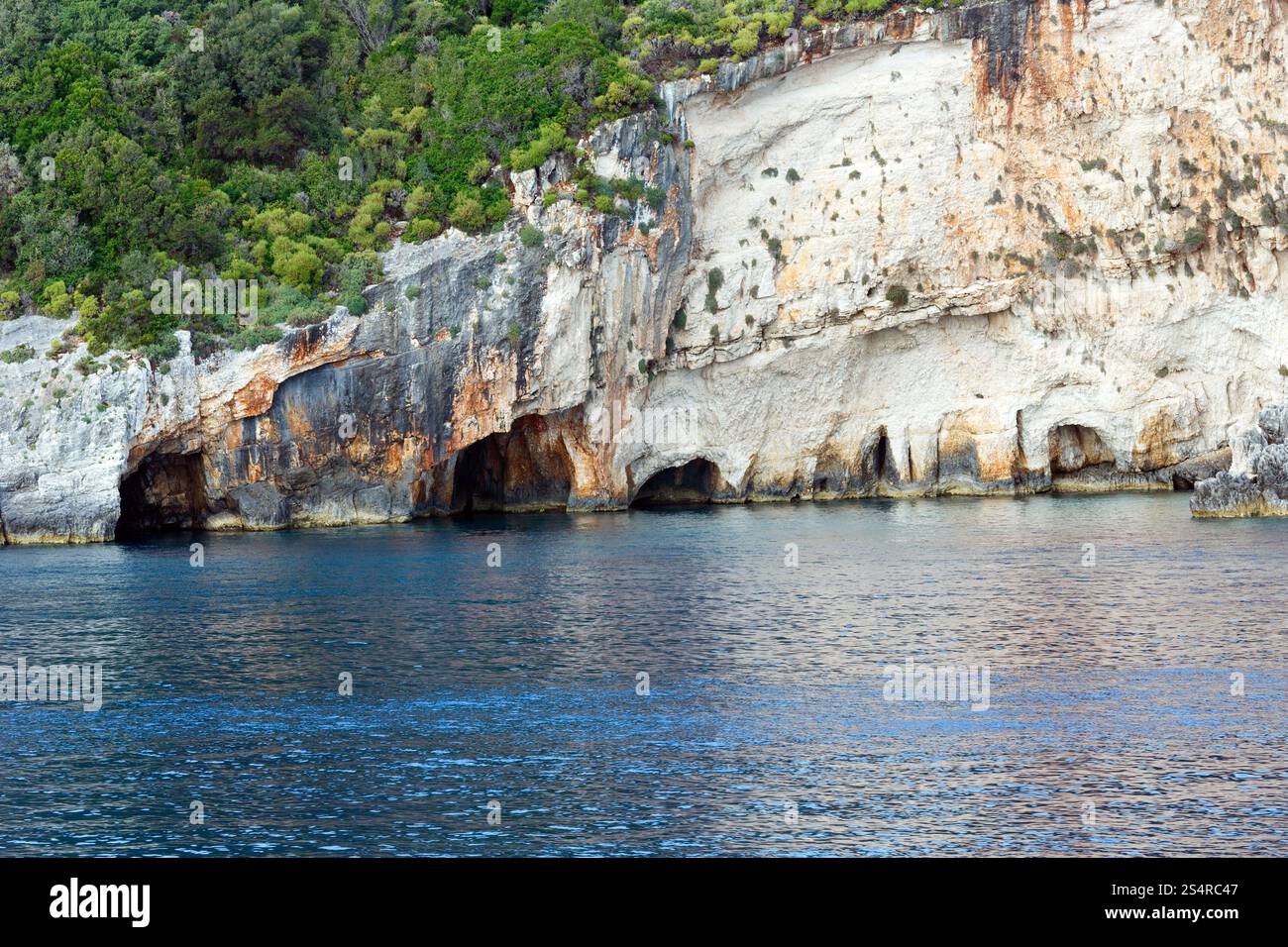 View of Blue Caves from ferry (Zakynthos, Greece, Cape Skinari Stock ...
