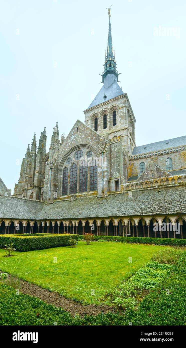 The Gothic gallery of St. Michael monastery. Monastery courtyard. Mont ...