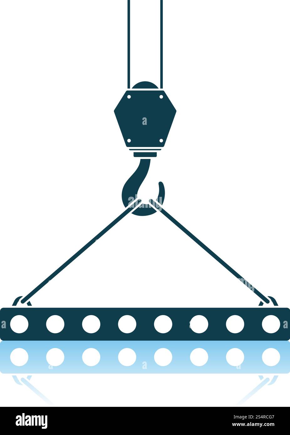 Icon Of Slab Hanged On Crane Hook By Rope Slings. Shadow Reflection ...