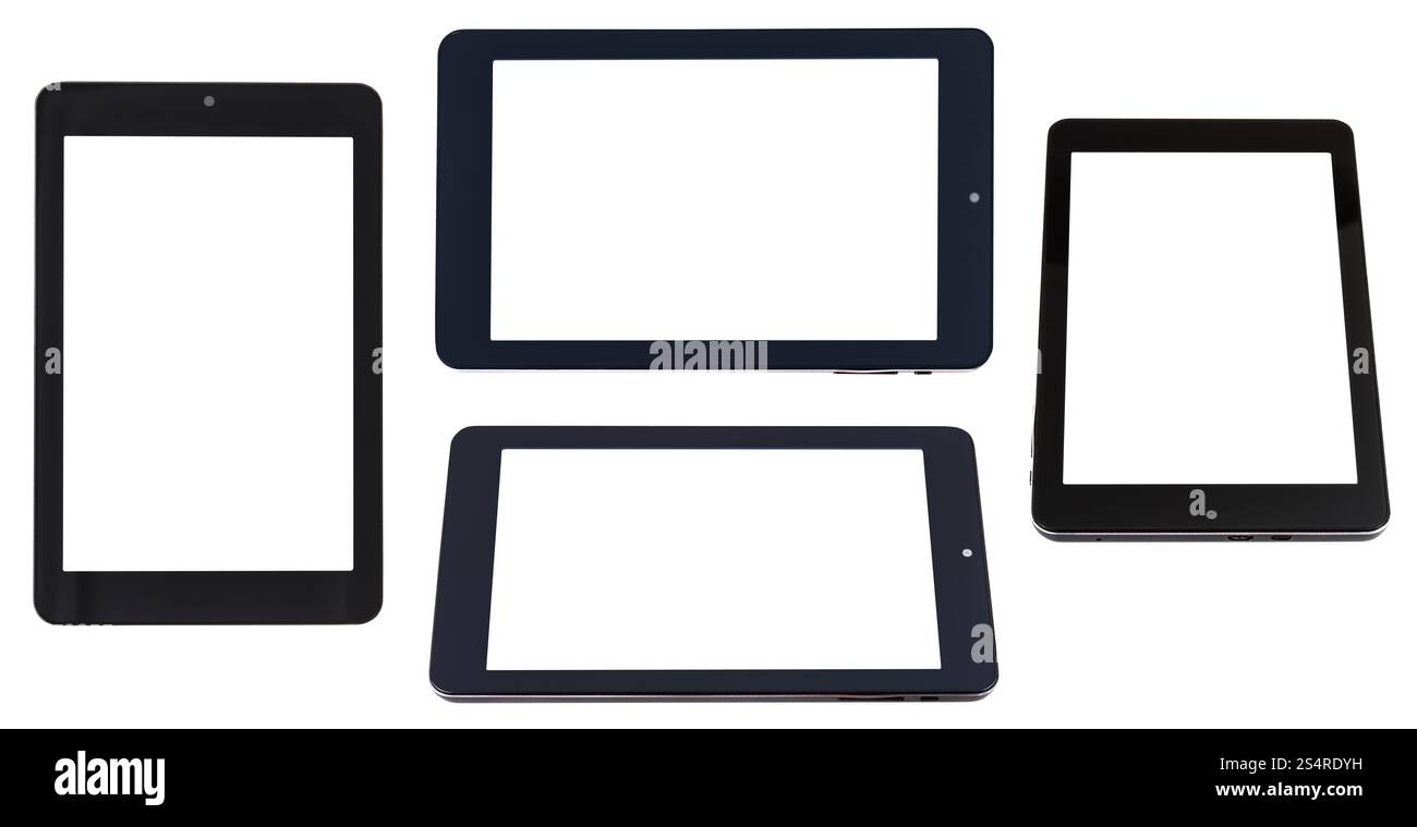 set of tablet pc with cut out screen isolated on white background Stock ...