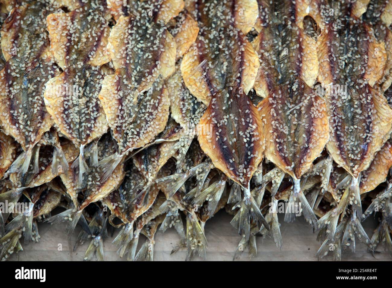 dry fish at a traditional Market in the city of Vientiane in Lao in ...