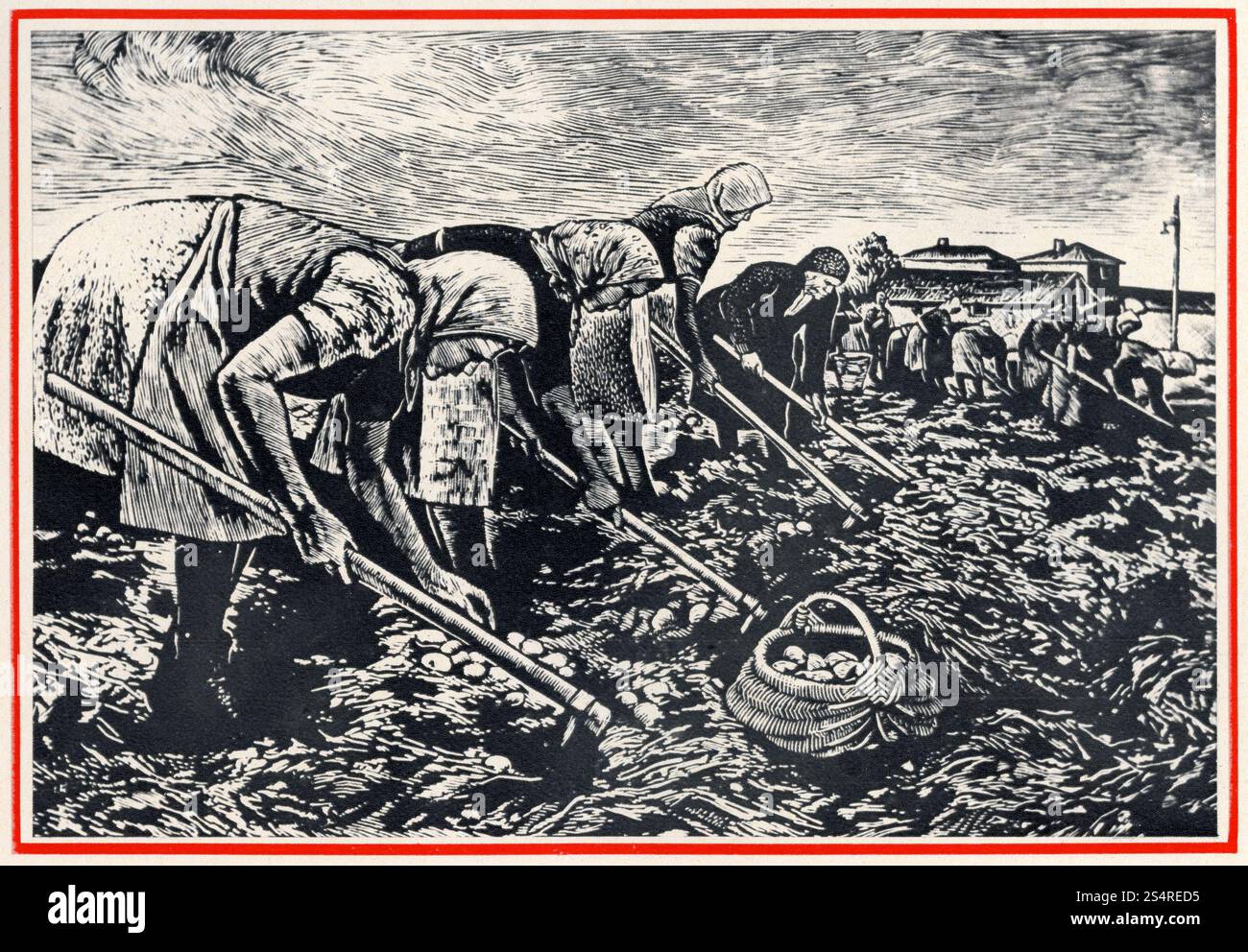 Women peasants working in the fields, engraving, Russia 1910s Stock ...