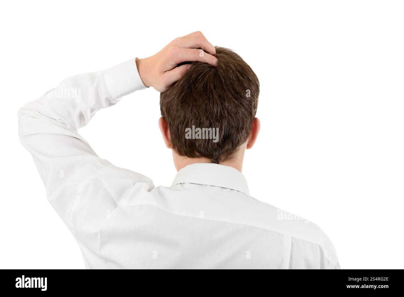 Rear View of Man Scratching his Head. Isolated on the white background ...