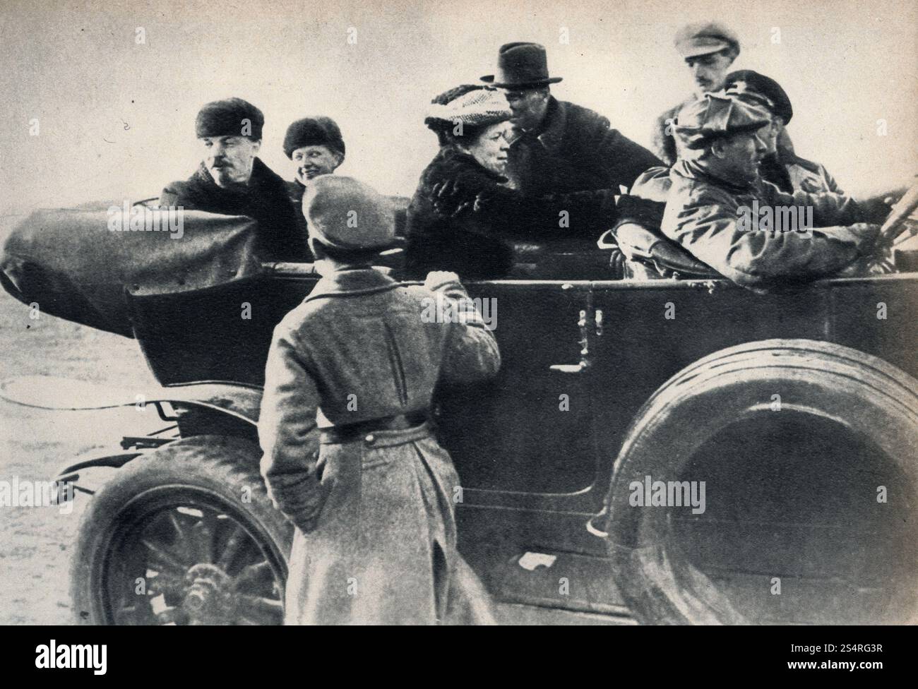 Russian revolutionary leader Lenin in a car with Nadezhda Krupskaya ...