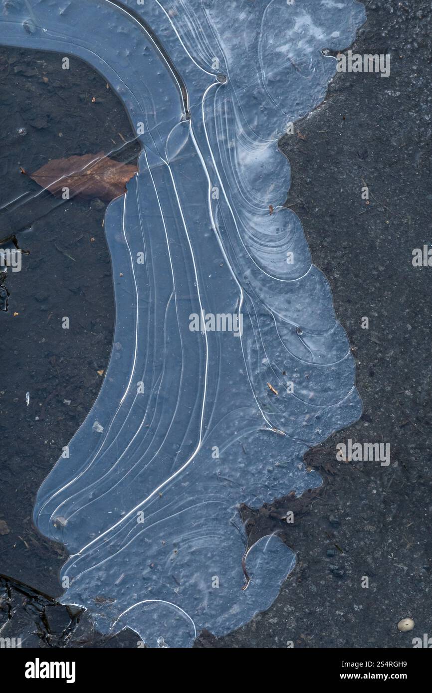 Ice pattern on shallow puddle Stock Photo - Alamy