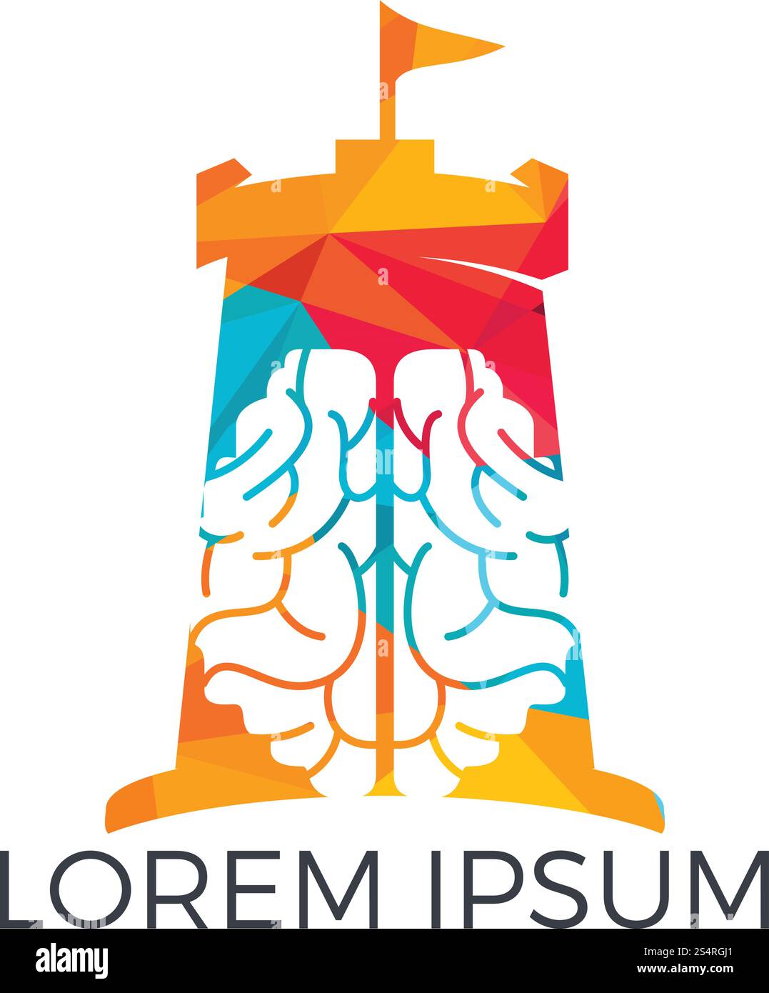 Human brain Fort Logo Design. Thinking Education Castle Logo Design ...