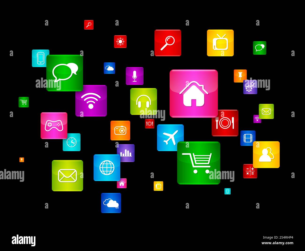 Flying Desktop Icons collection. Cloud Computing concept. Flying ...