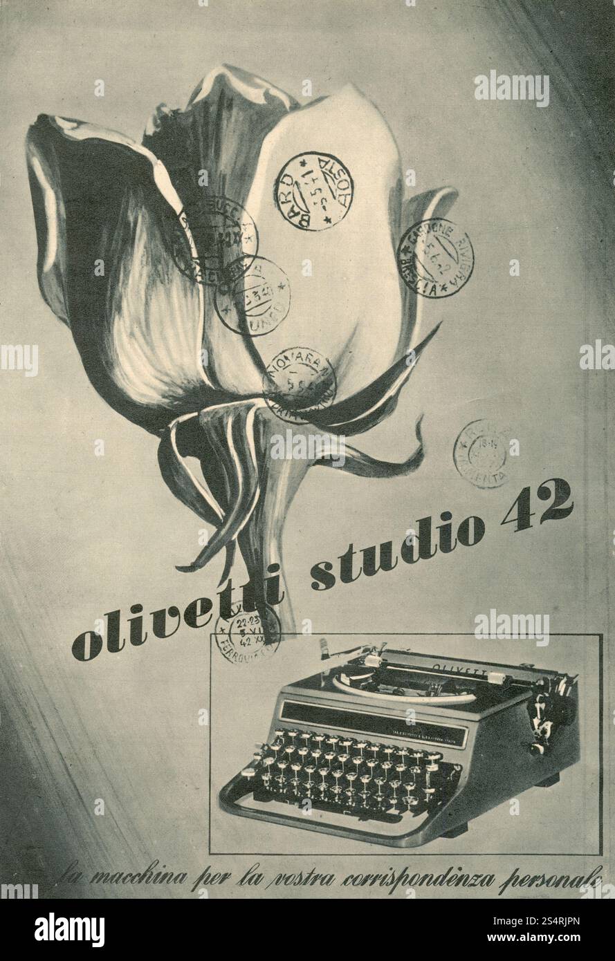 Olivetti Studio 42 typewriter magazine advertisement, Italy 1940s Stock ...