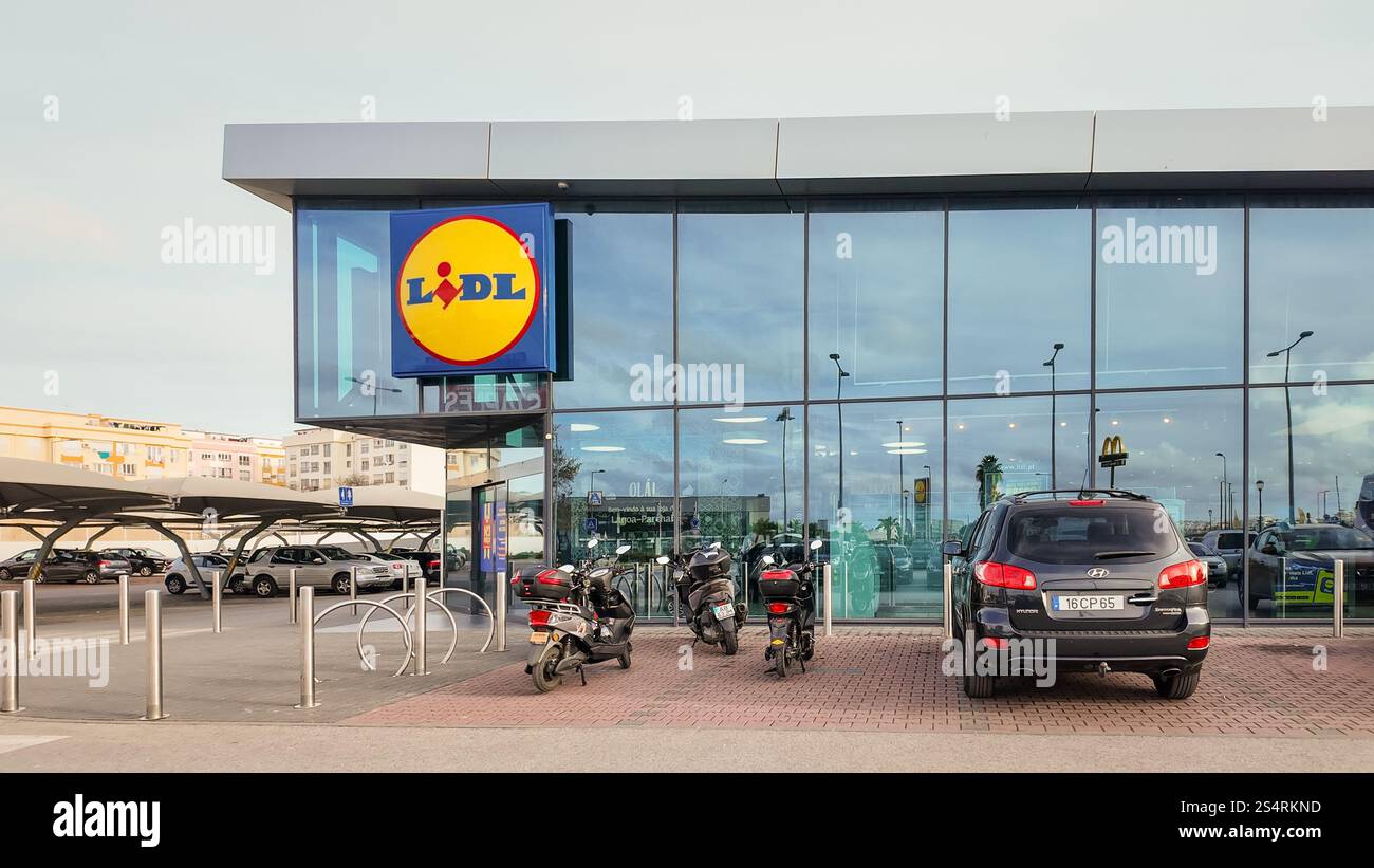 The exterior of a Lidl store in Portugal, showcasing the recognizable ...