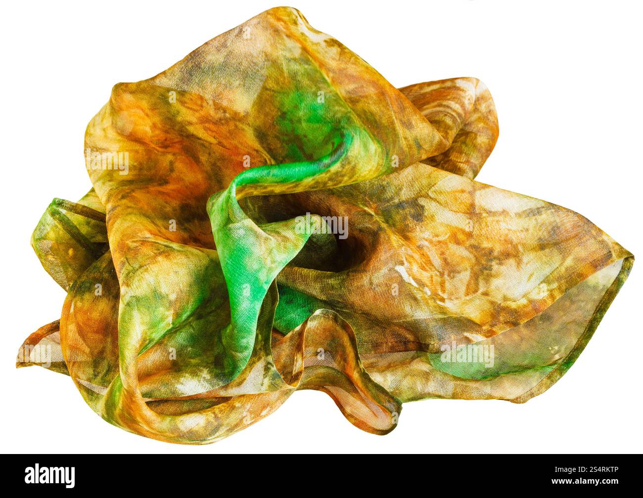 silk scarf painted by yellow batik isolated on white background Stock ...