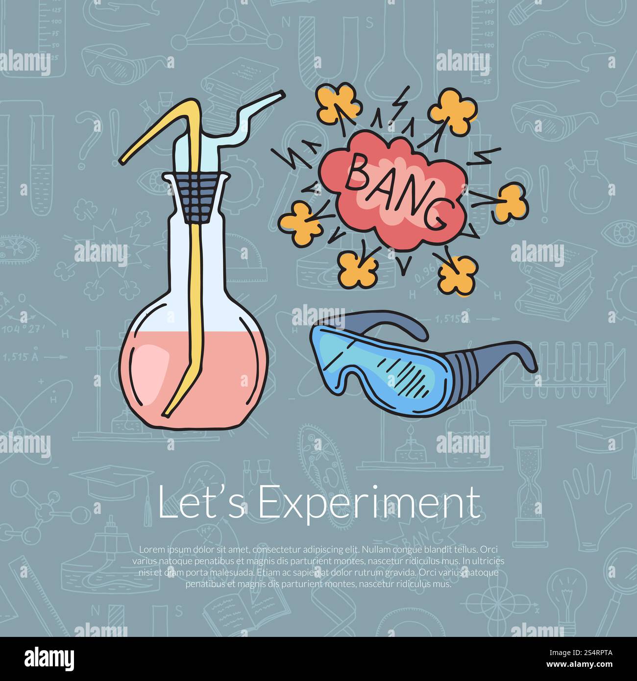 Vector sketched science or chemistry elements composition with ...