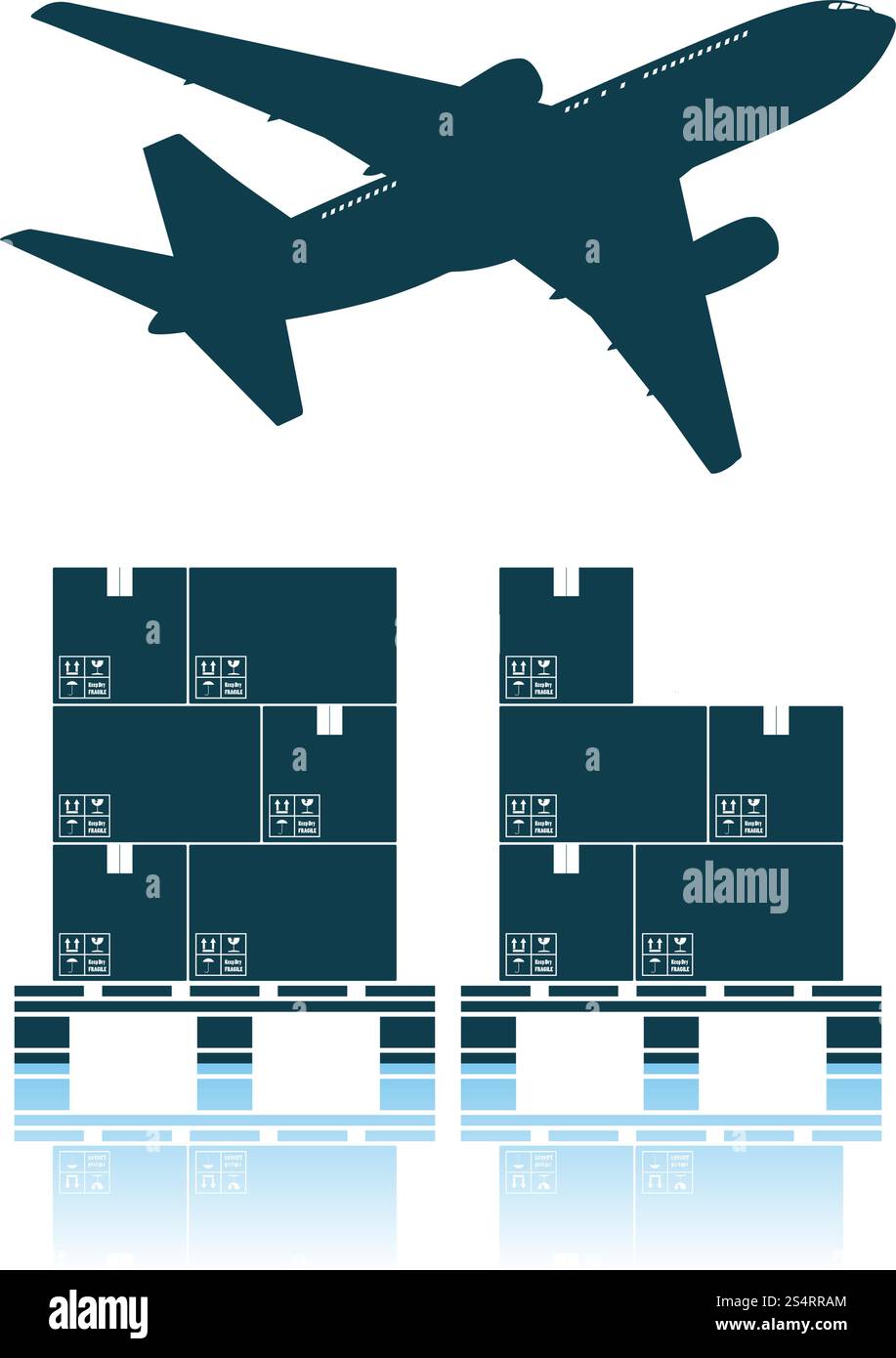 Boxes On Pallet Under Airplane. Shadow Reflection Design. Vector ...