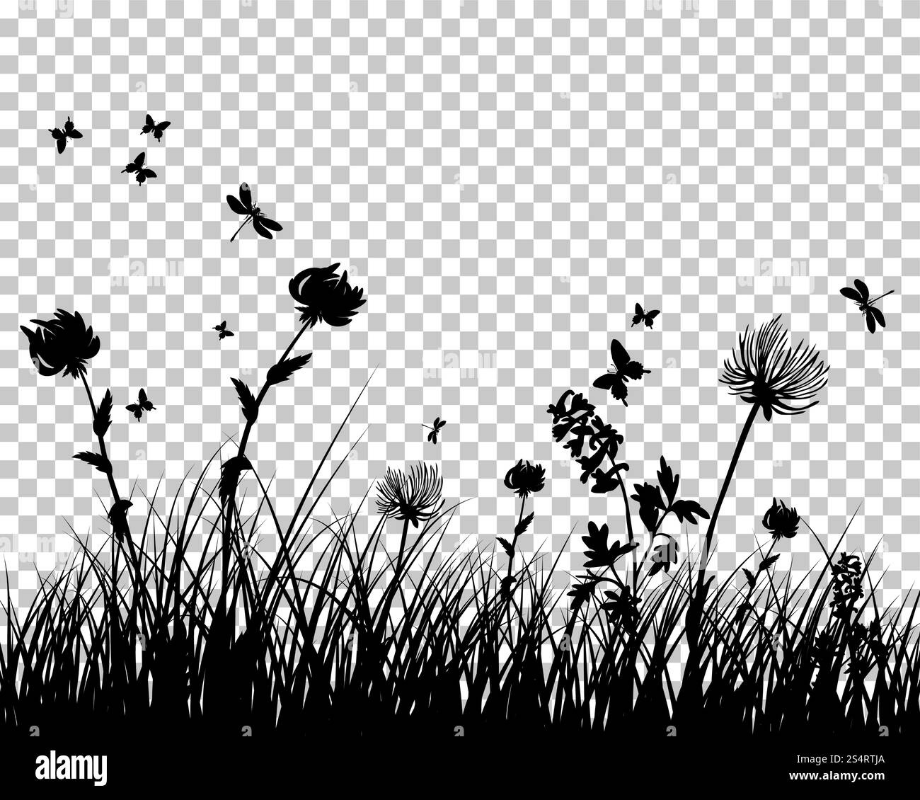 Meadow silhouette with transparency grid on back. Vector Illustration ...