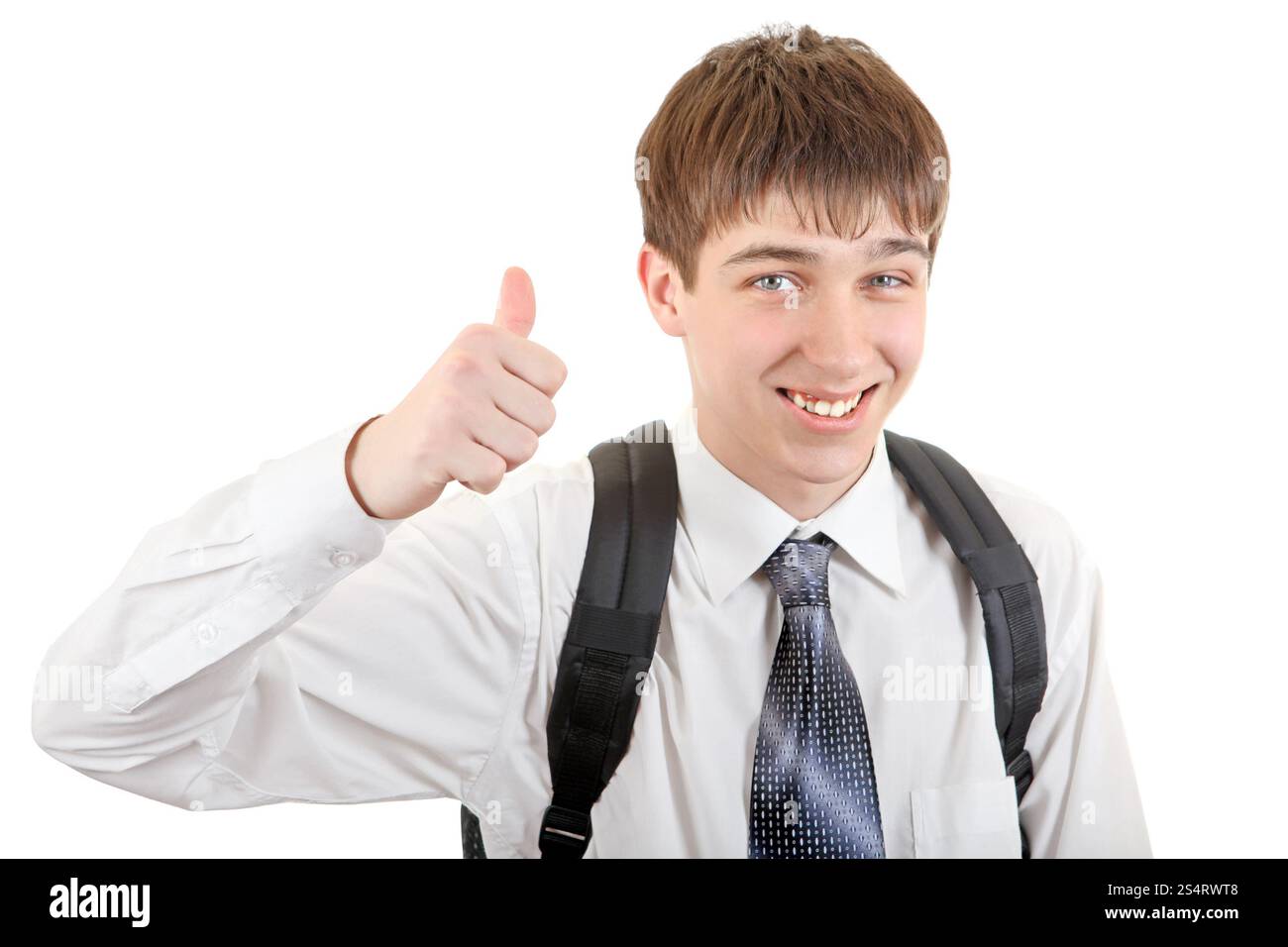Happy Student with Knapsack shows Thumb Up Gesture Isolated on the ...