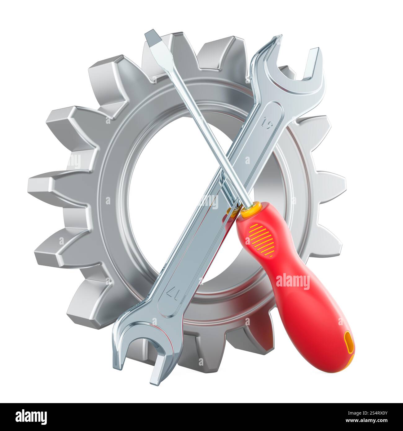 Cogwheel with crossed screwdriver and wrench. Repair and service ...