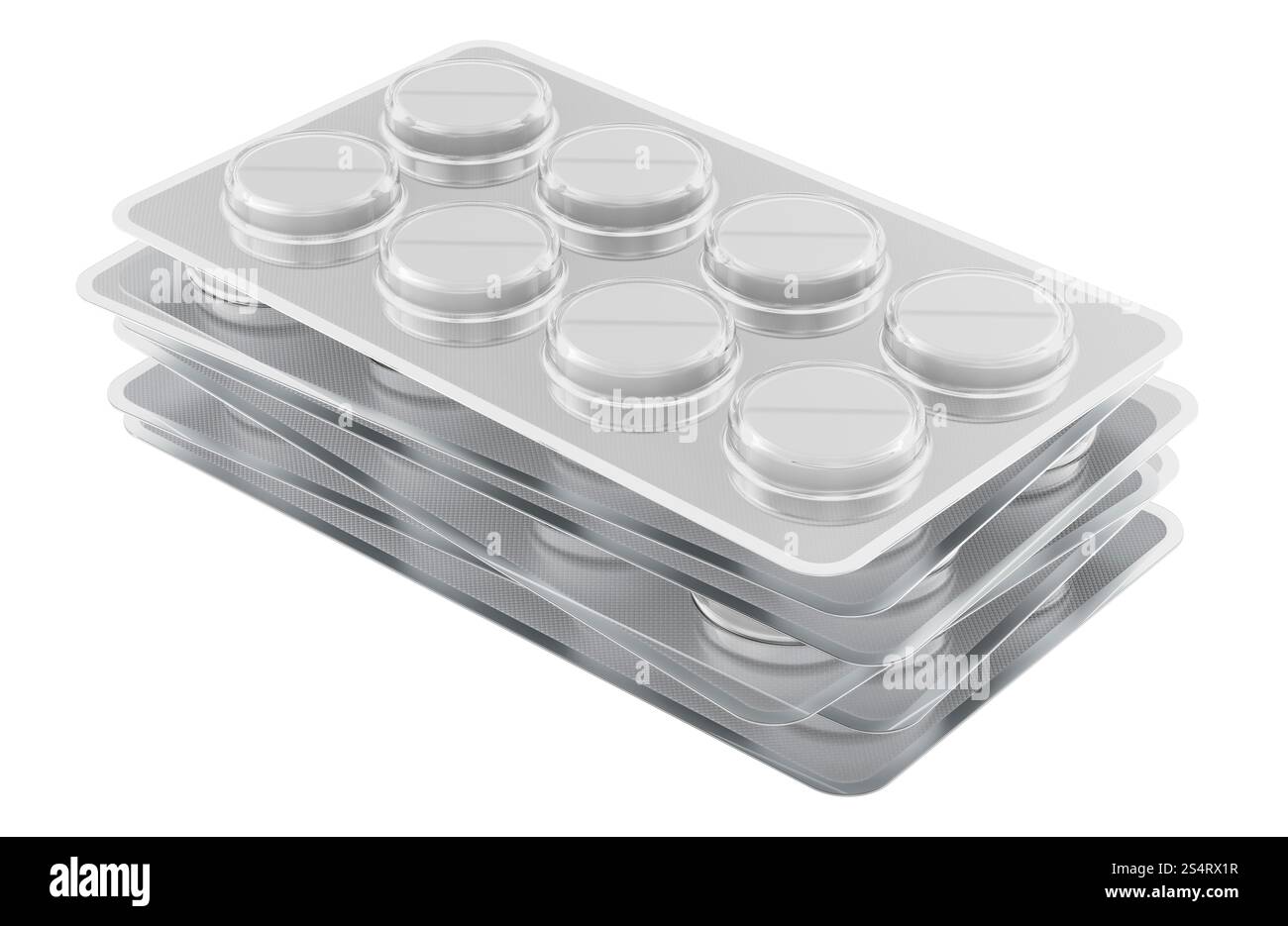 Stack of pharmaceutical blister packs with pills, tablets. 3D rendering ...