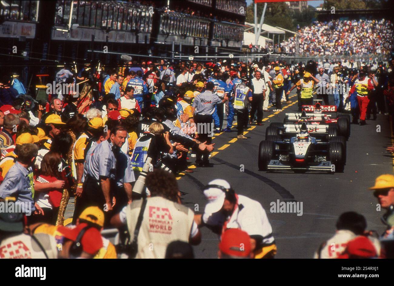 Motorsports Formula One racing drivers Mika Hakkinen and David ...