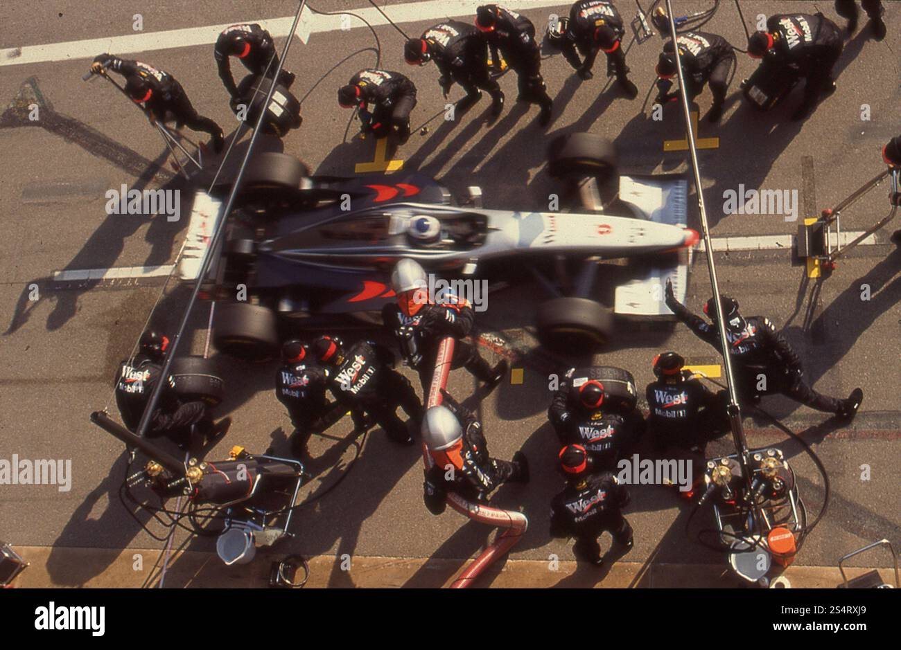 Motorsports Formula One racing driver Mika Hakkinen on McLaren-Mercedes ...