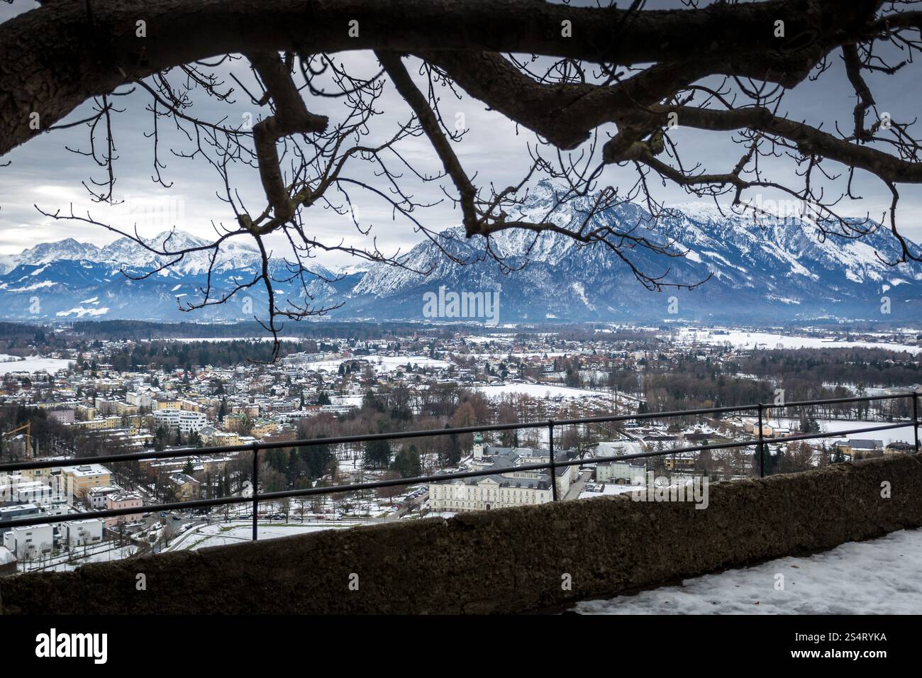 Aerial view from old castle on ancient city of Salzburg, Austria Stock ...