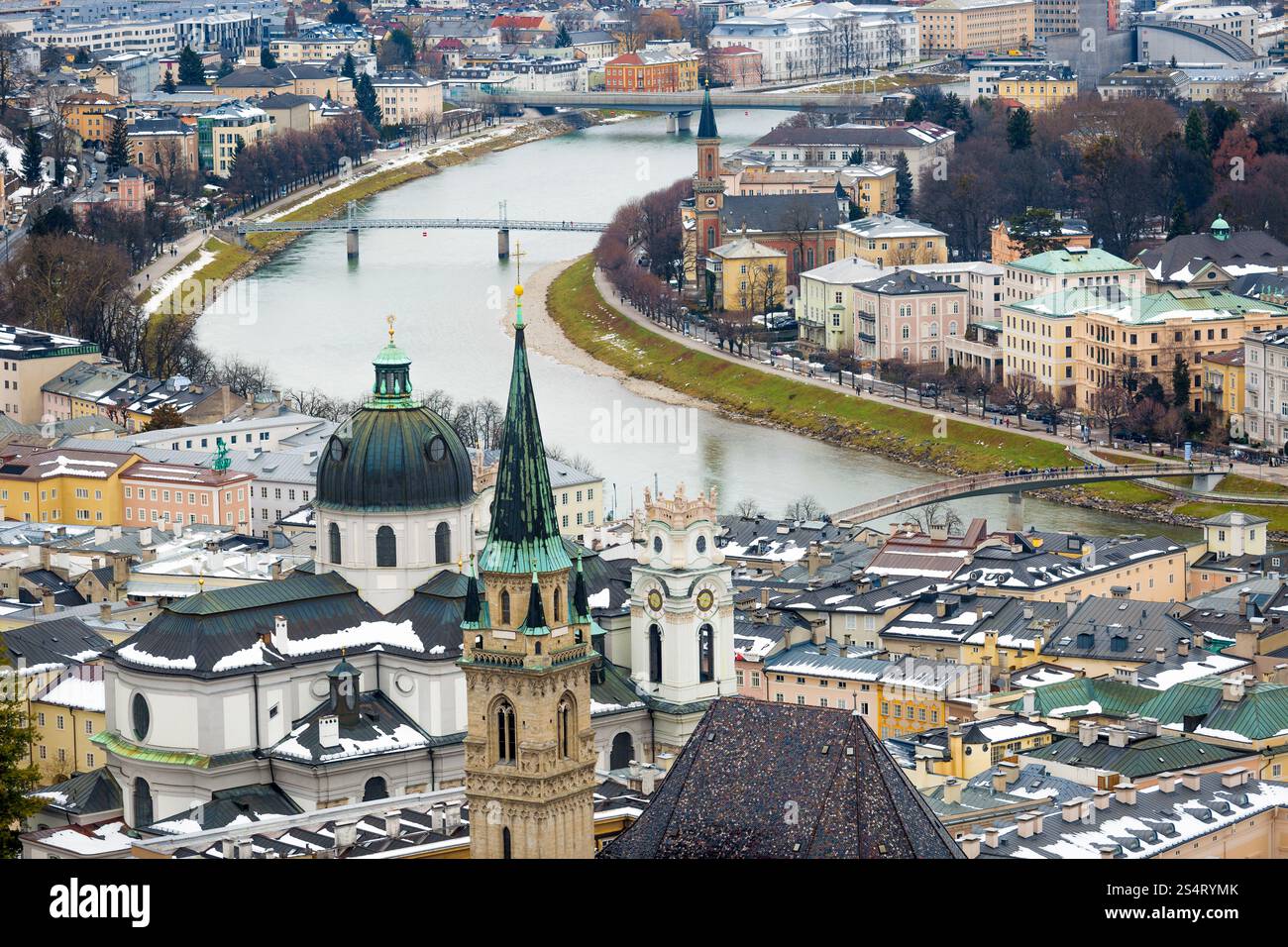 Beautiful aerial view of river Salzach in Salzburg, Austria Stock Photo ...
