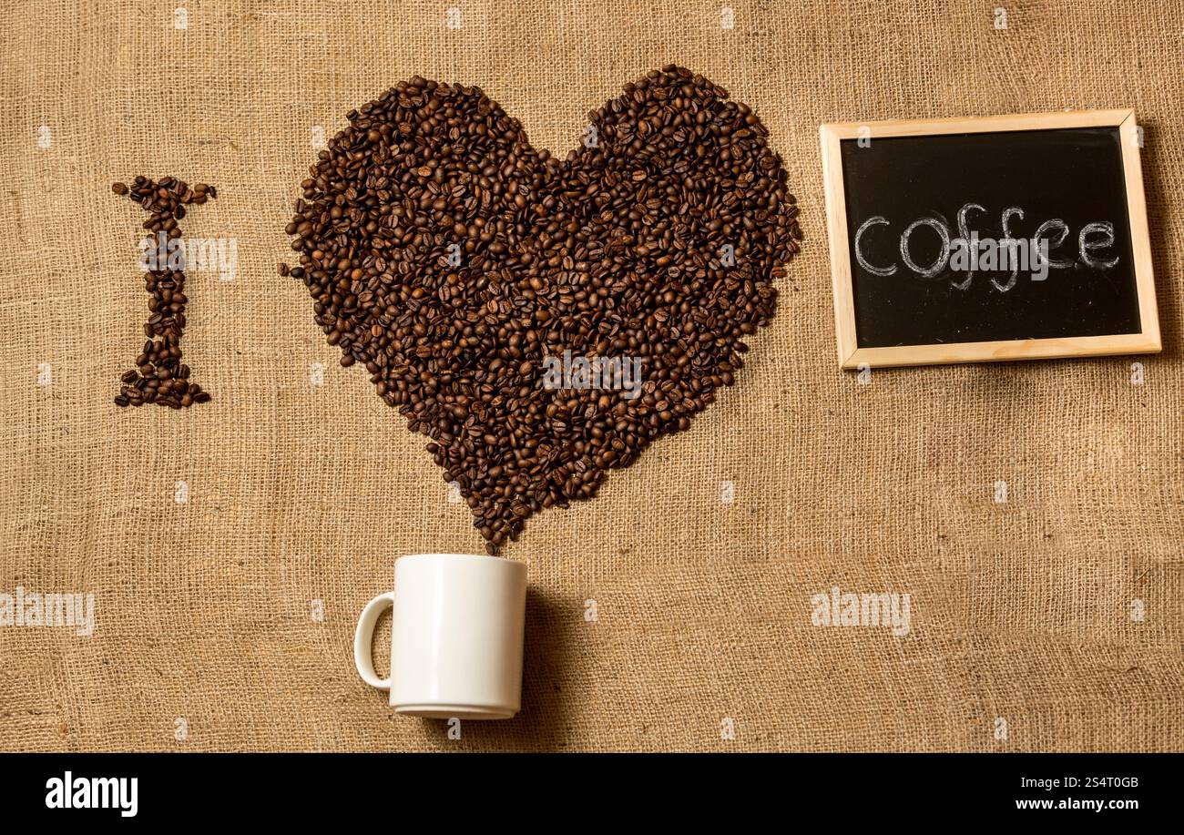 I love coffee spelled by coffee beans hi-res stock photography and ...