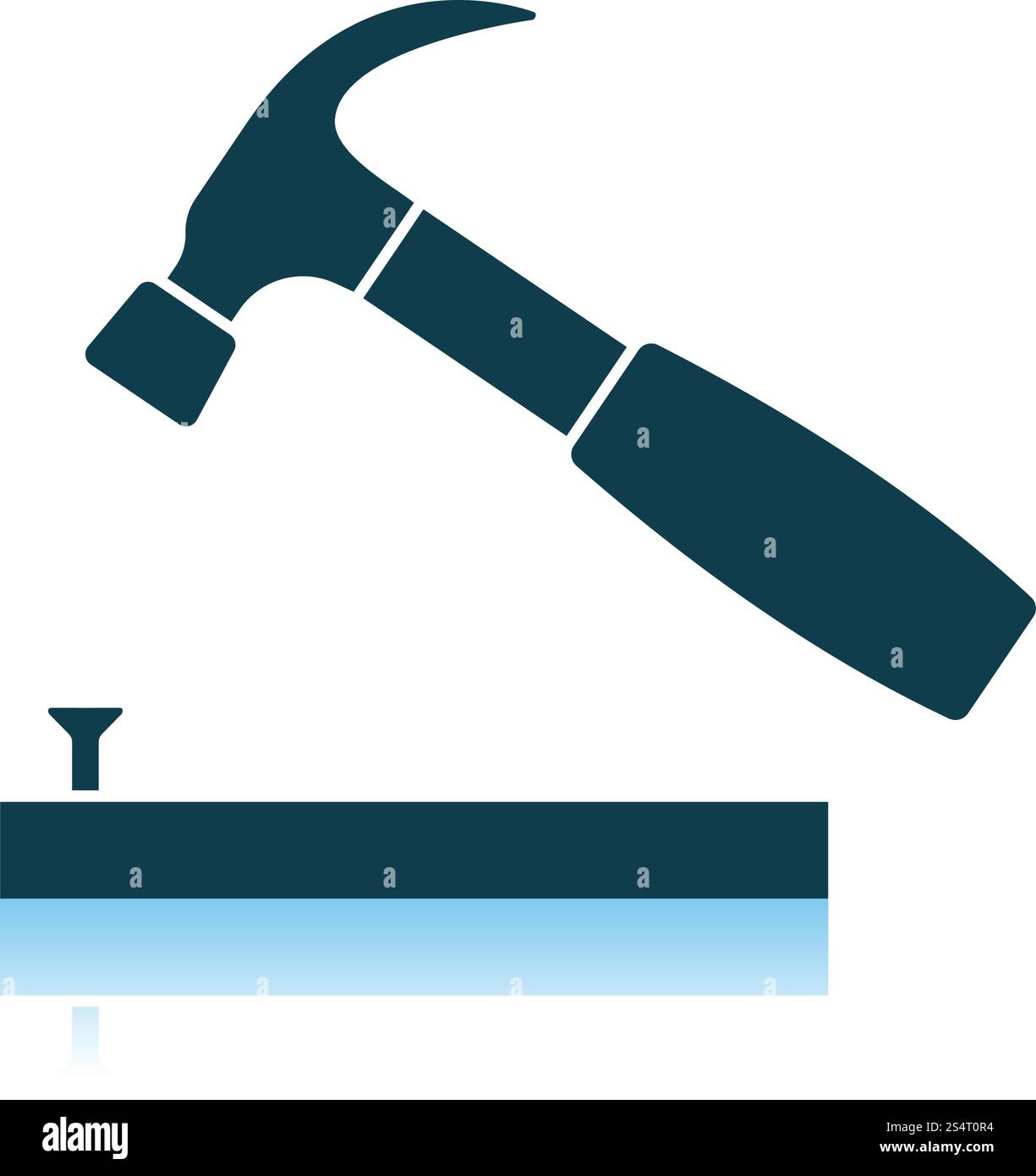 Icon Of Hammer Beat To Nail. Shadow Reflection Design. Vector ...