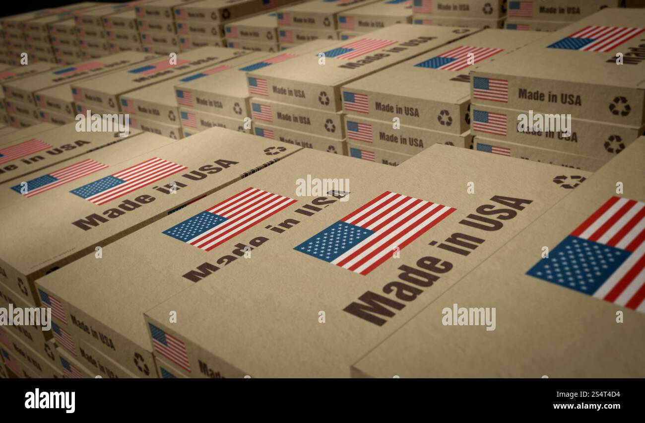 Made in USA box production line. Manufacturing and delivery. Product ...