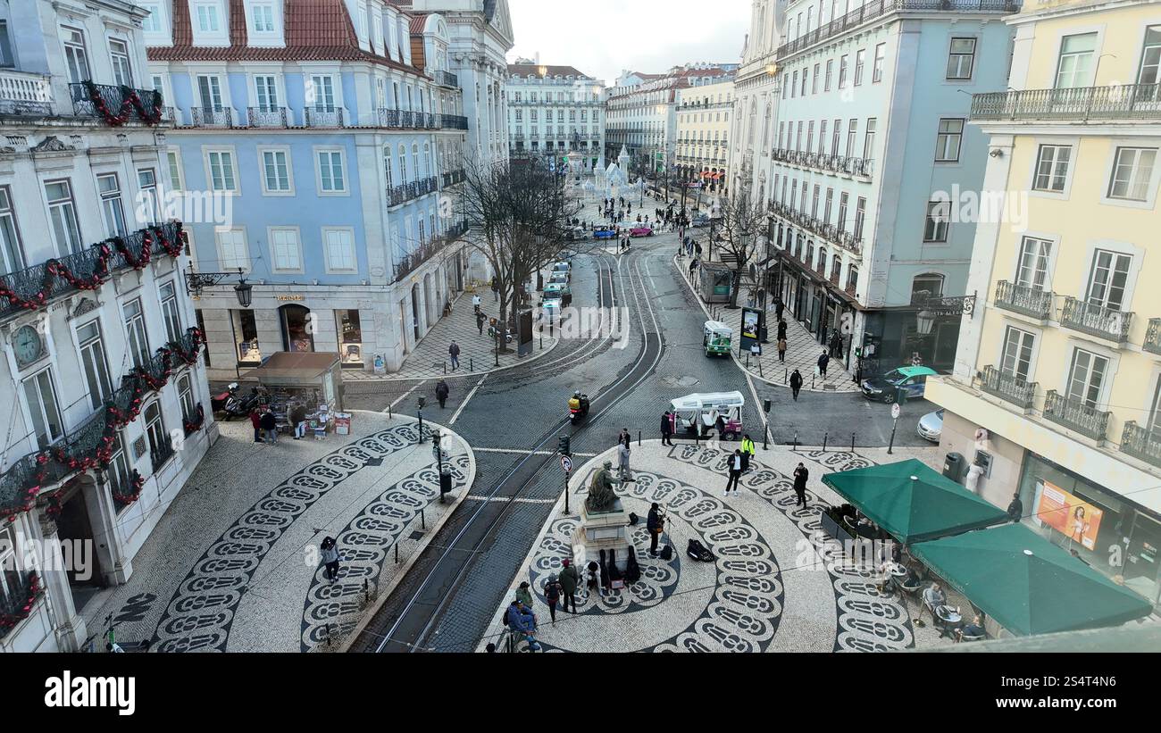 An aerial perspective of Largo do Chiado in the historic Chiado ...