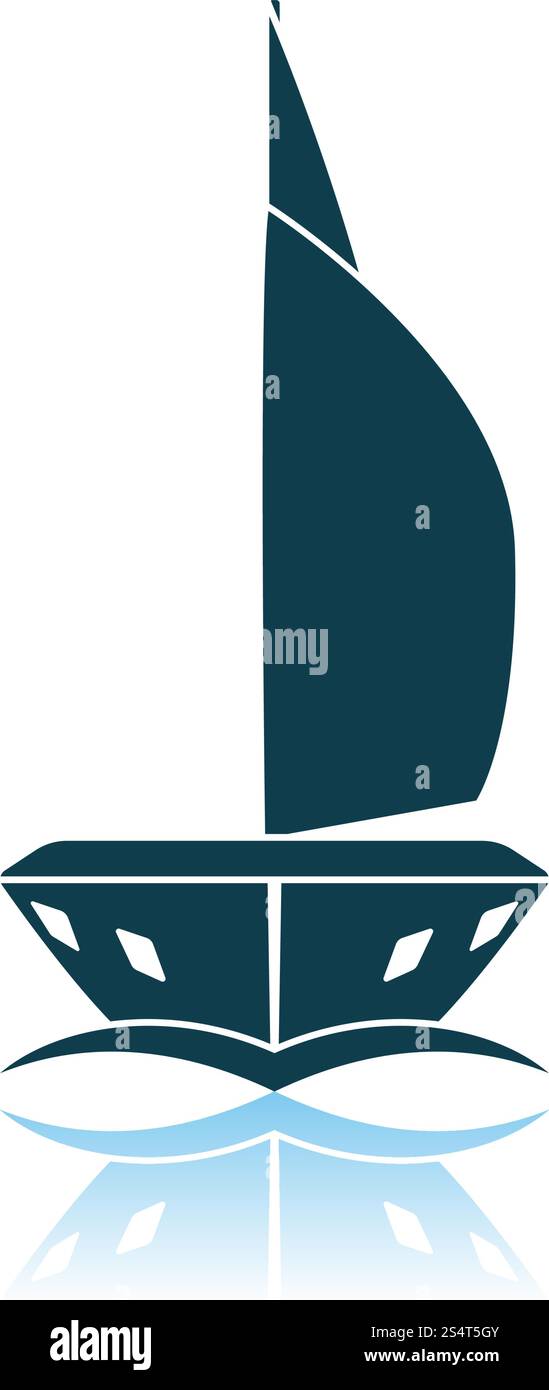 Sail Yacht Icon Front View. Shadow Reflection Design. Vector ...