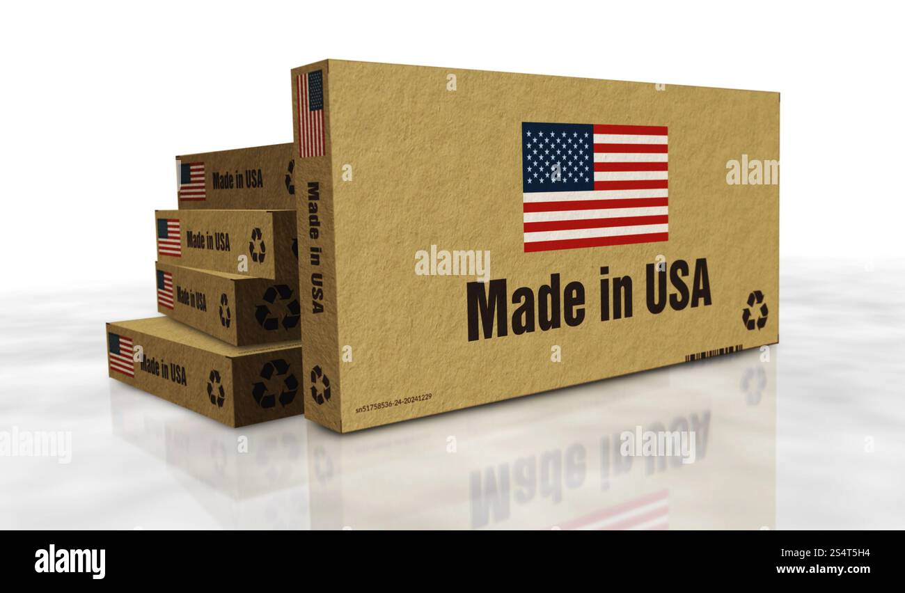 Made in USA box production line. Manufacturing and delivery. Product ...