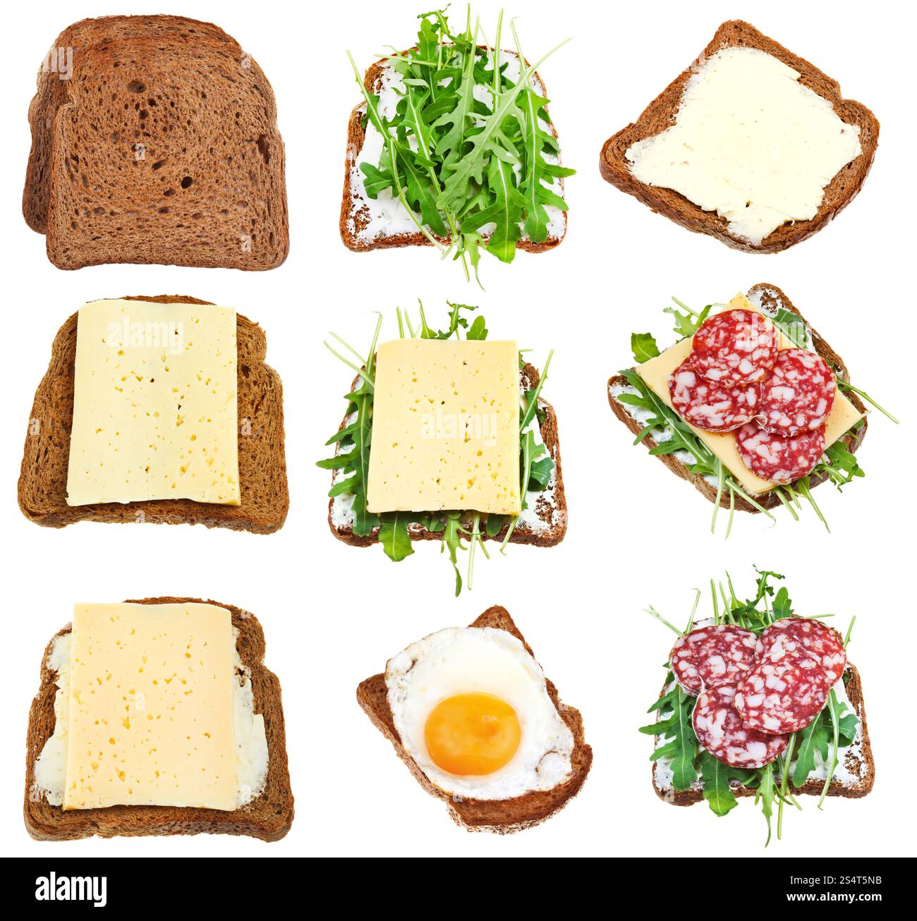 set of sandwiches from toasted brown bread isolated on white background ...
