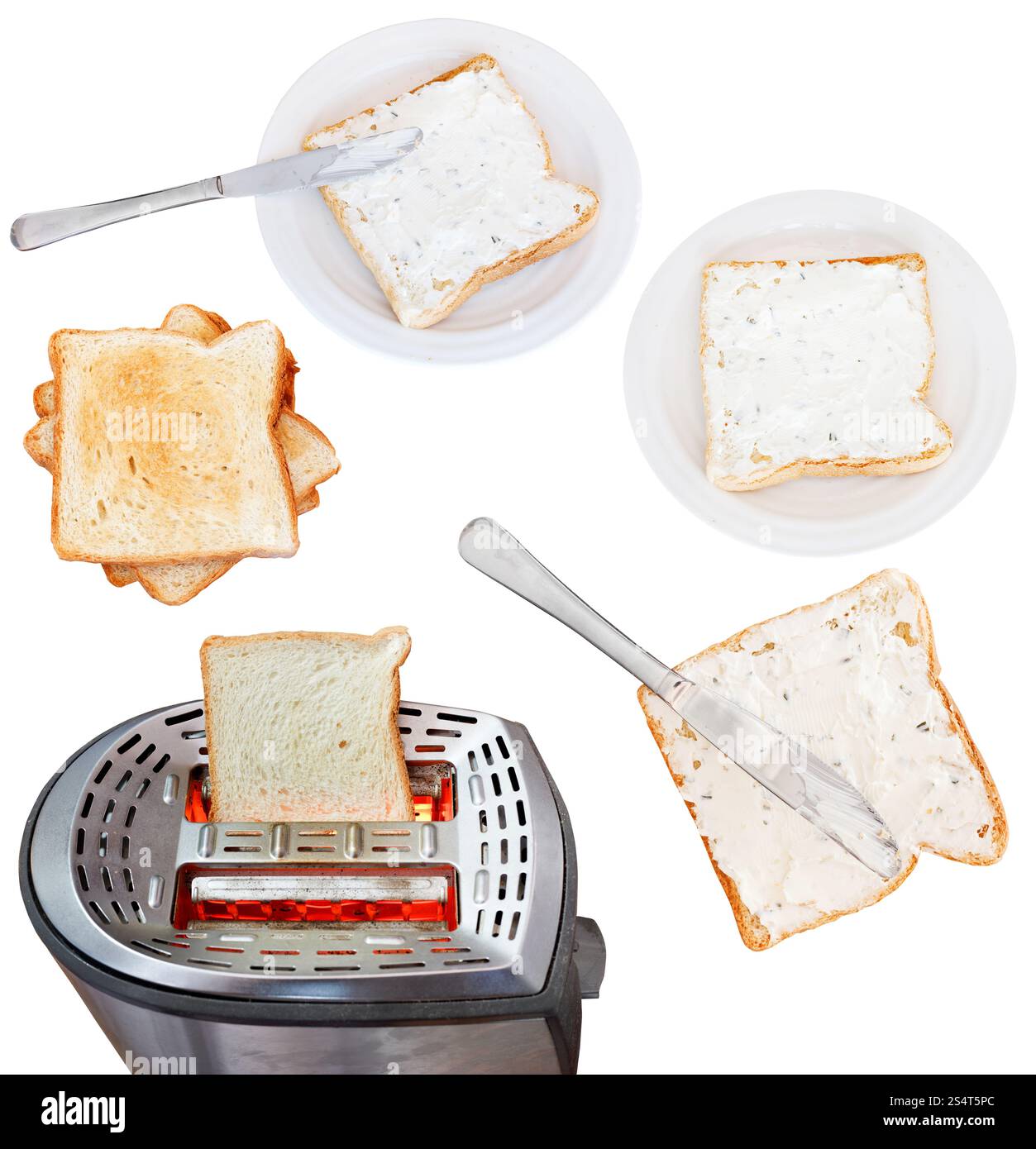 sandwiches from bread and soft cheese with toaster isolated on white ...