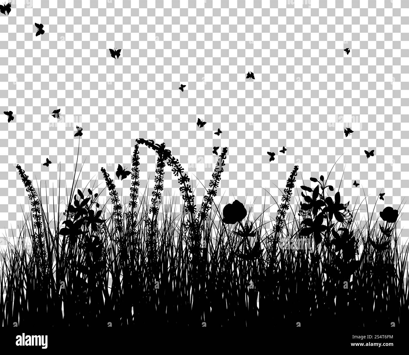 Meadow background with butterfly and flower. Vector illustration Stock ...