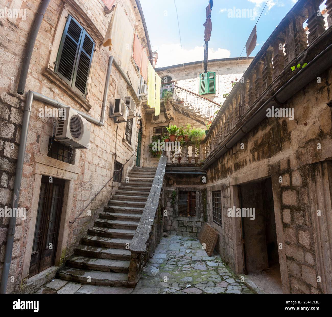 Beautiful panoramic photo of backyard of ancient house in Montenegro ...