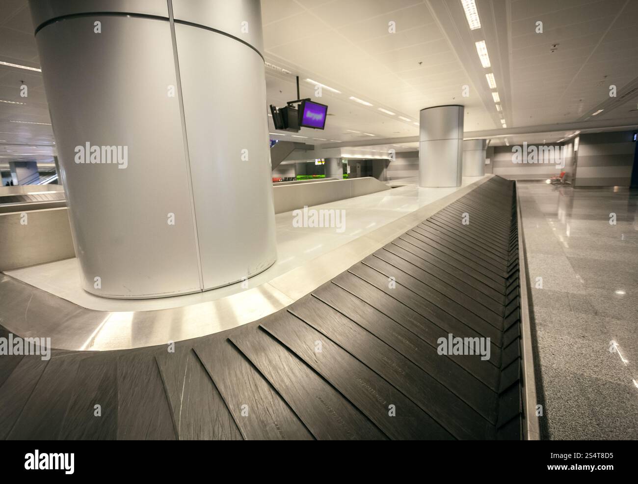 Closeup Wide Angle Shot Of Empty Luggage Claim At Airport Terminal
