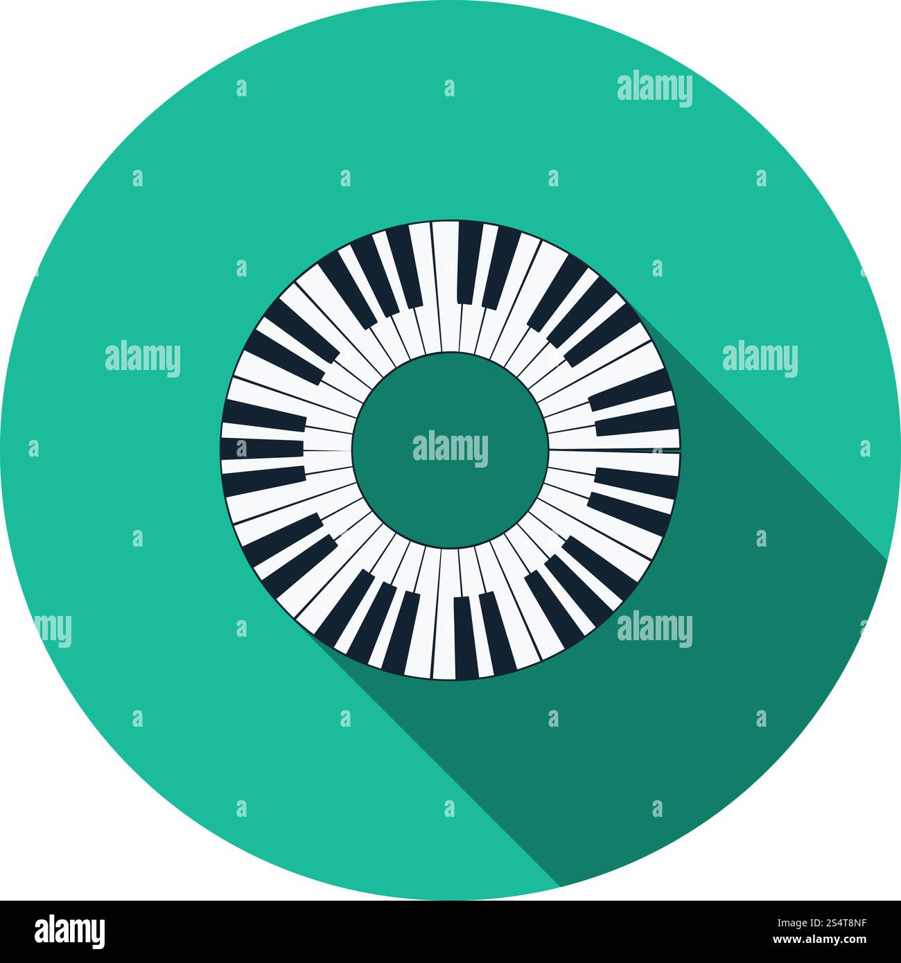 Piano Circle Keyboard Icon. Flat Circle Stencil Design With Long Shadow ...