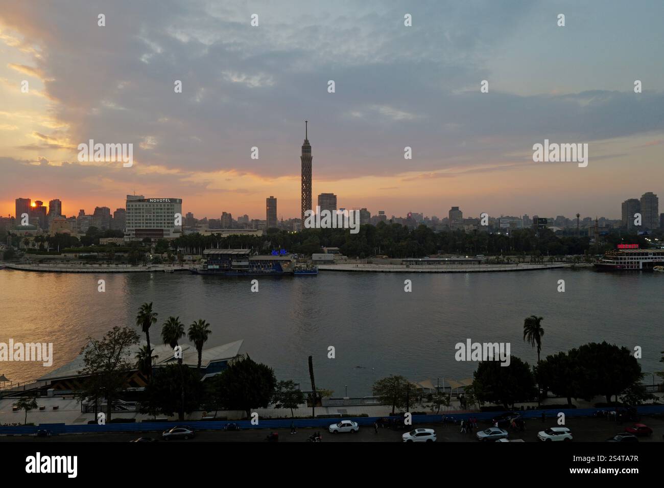 Central Cairo, Egypt (Cairo Tower, Gezira Island, Giza, Nile River ...