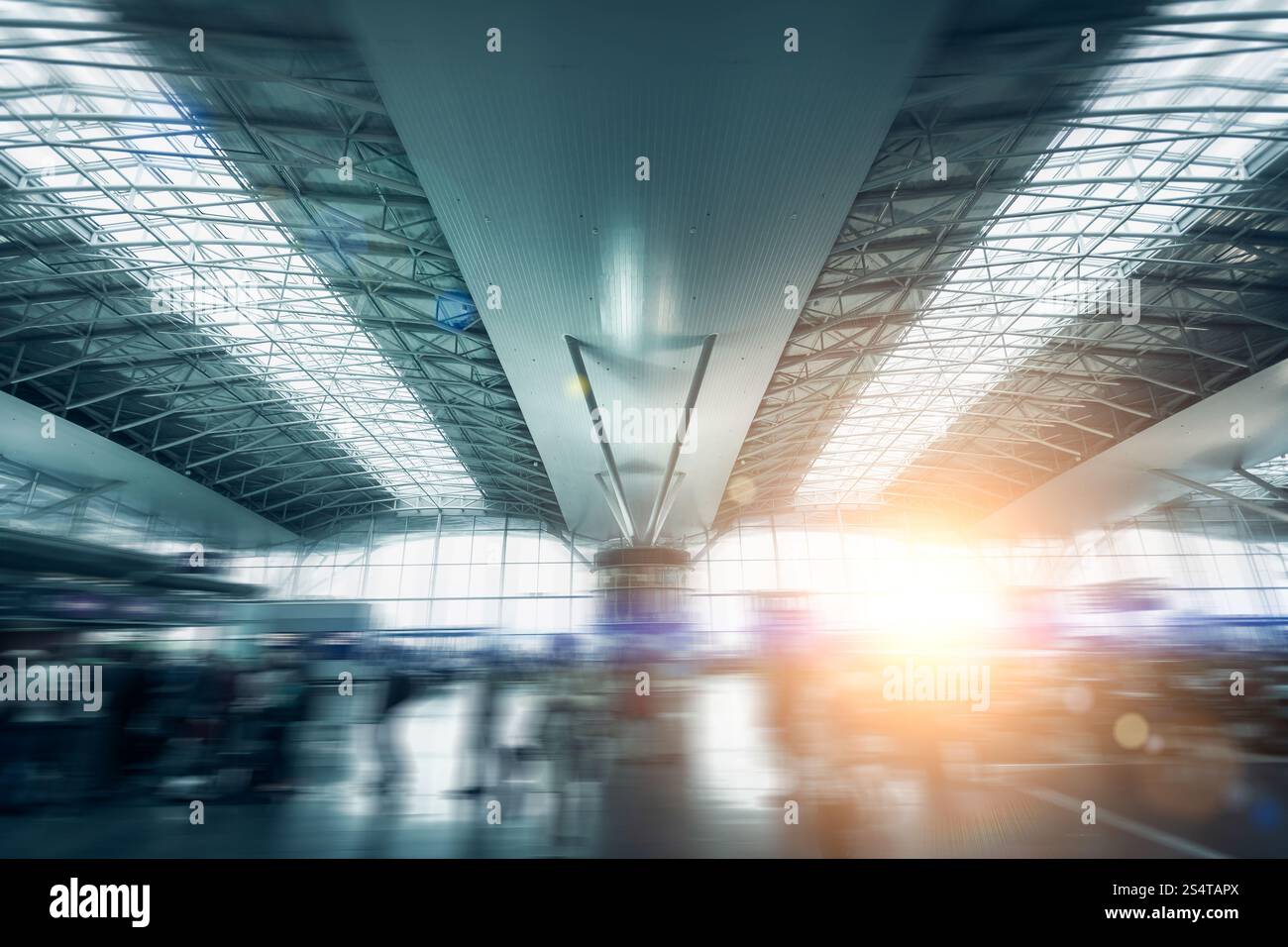 Photo of modern international airport terminal lit by sun light Stock ...