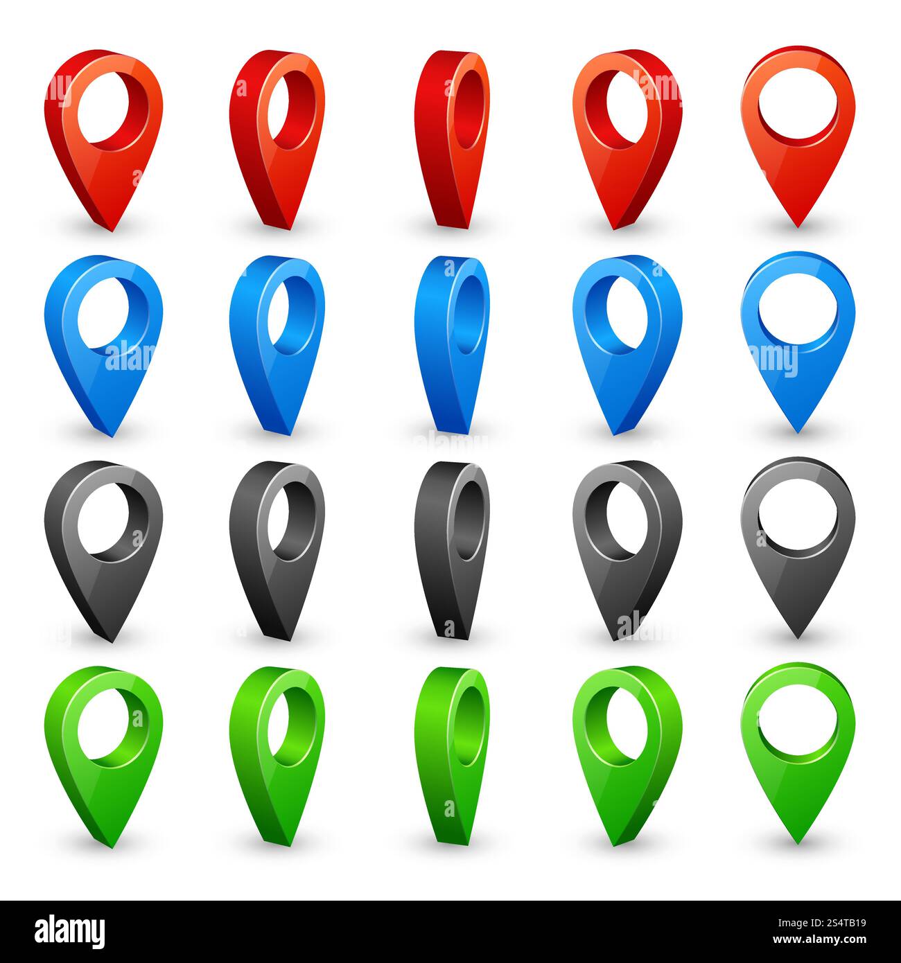 Color 3d map pins. Place location and destination icons. Navigation pin pointers vector symbols ...