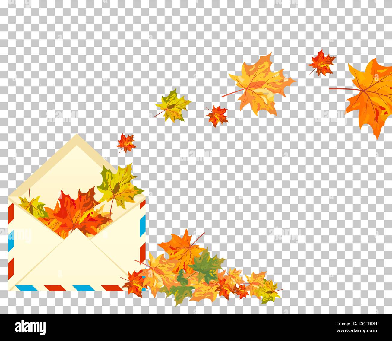 Autumn maple tree leaves with envelope. Vector illustration Stock ...