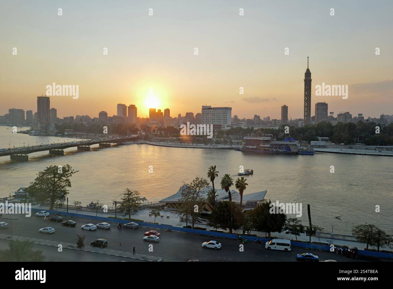 Central Cairo, Egypt (Cairo Tower, Gezira Island, Giza, Nile River ...