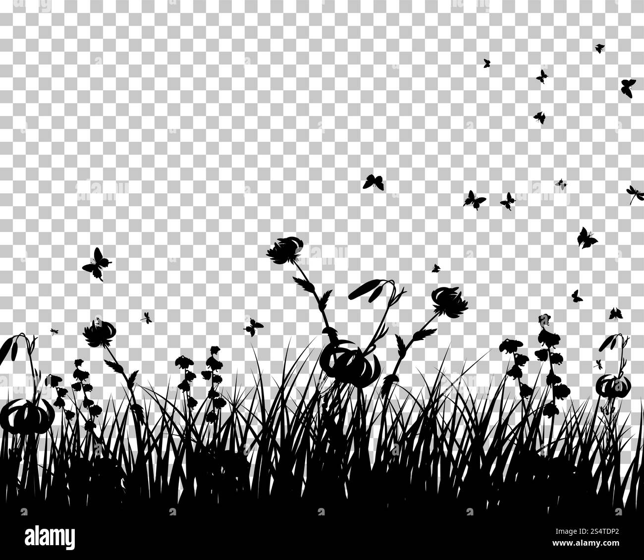 Medow with grass flowers and butterflies. EPS 8 Vector illustration ...