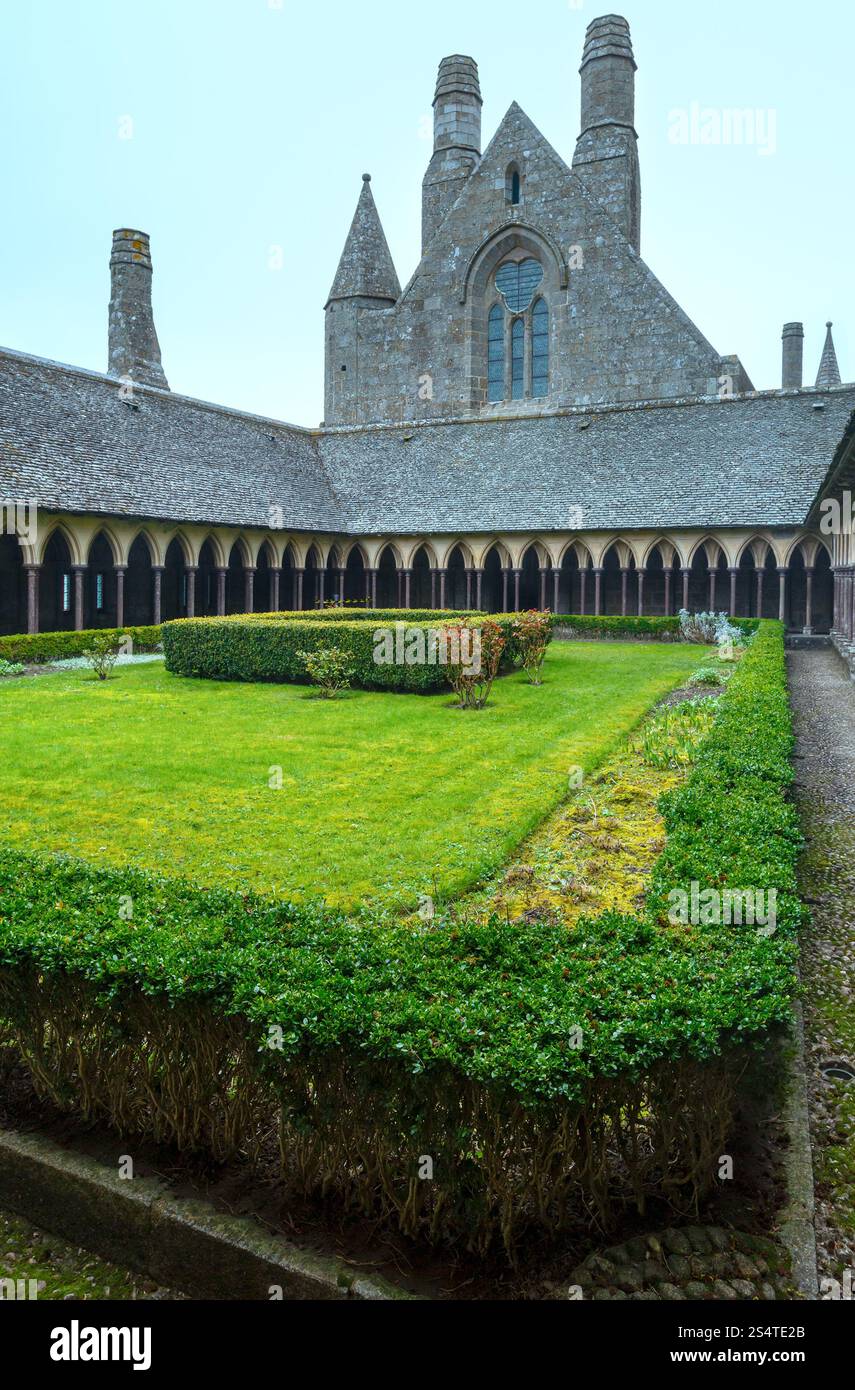 The Gothic gallery of St. Michael monastery. Monastery courtyard. Mont ...