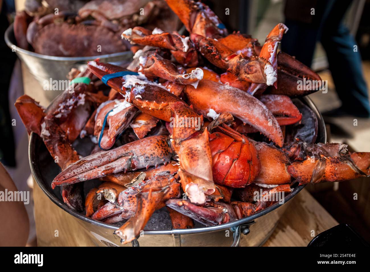Photo of frozen lobster claws in metal bucket at restaurant Stock Photo ...