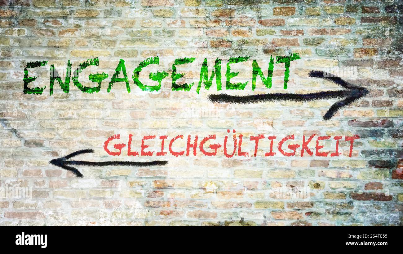 An image with a signpost pointing in two different directions in German ...