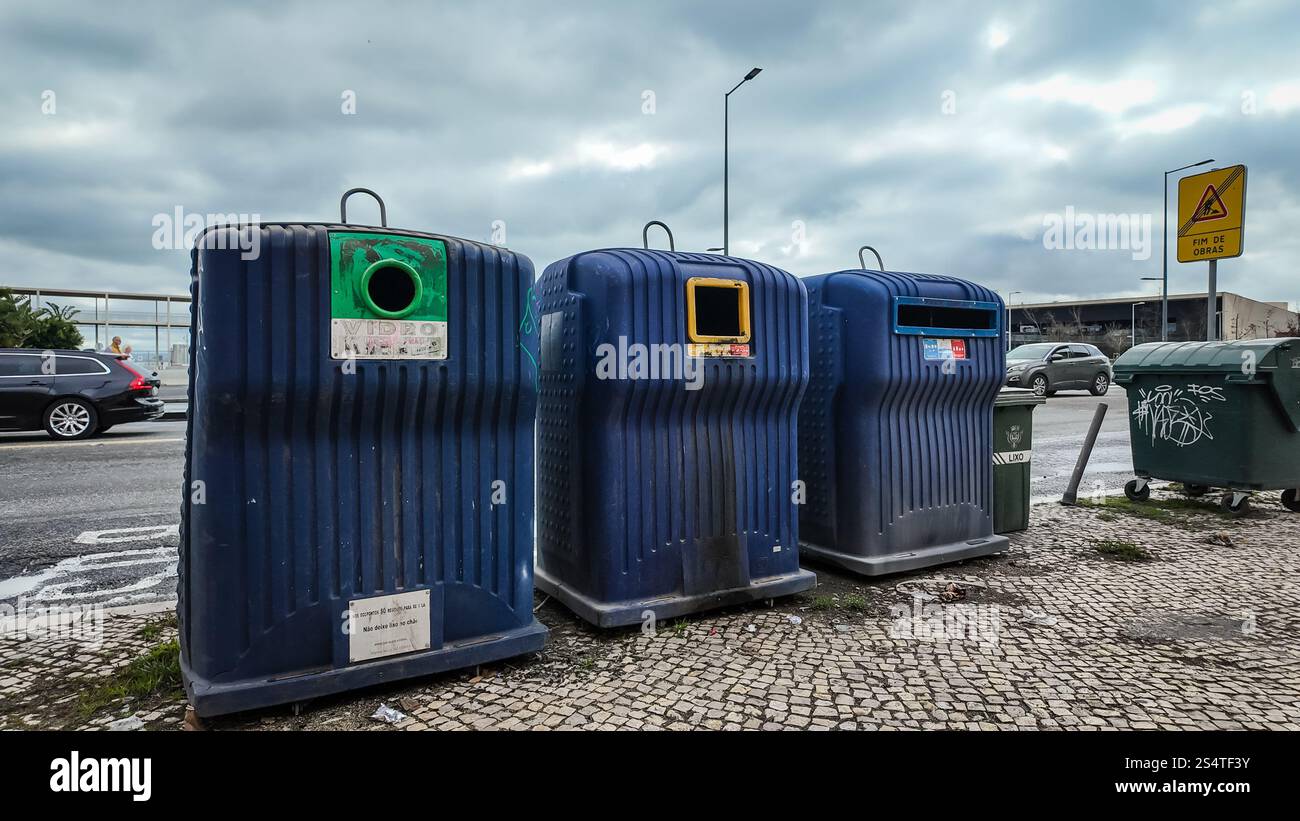 Large outdoor garbage collection bins in Lisbon Stock Photo - Alamy