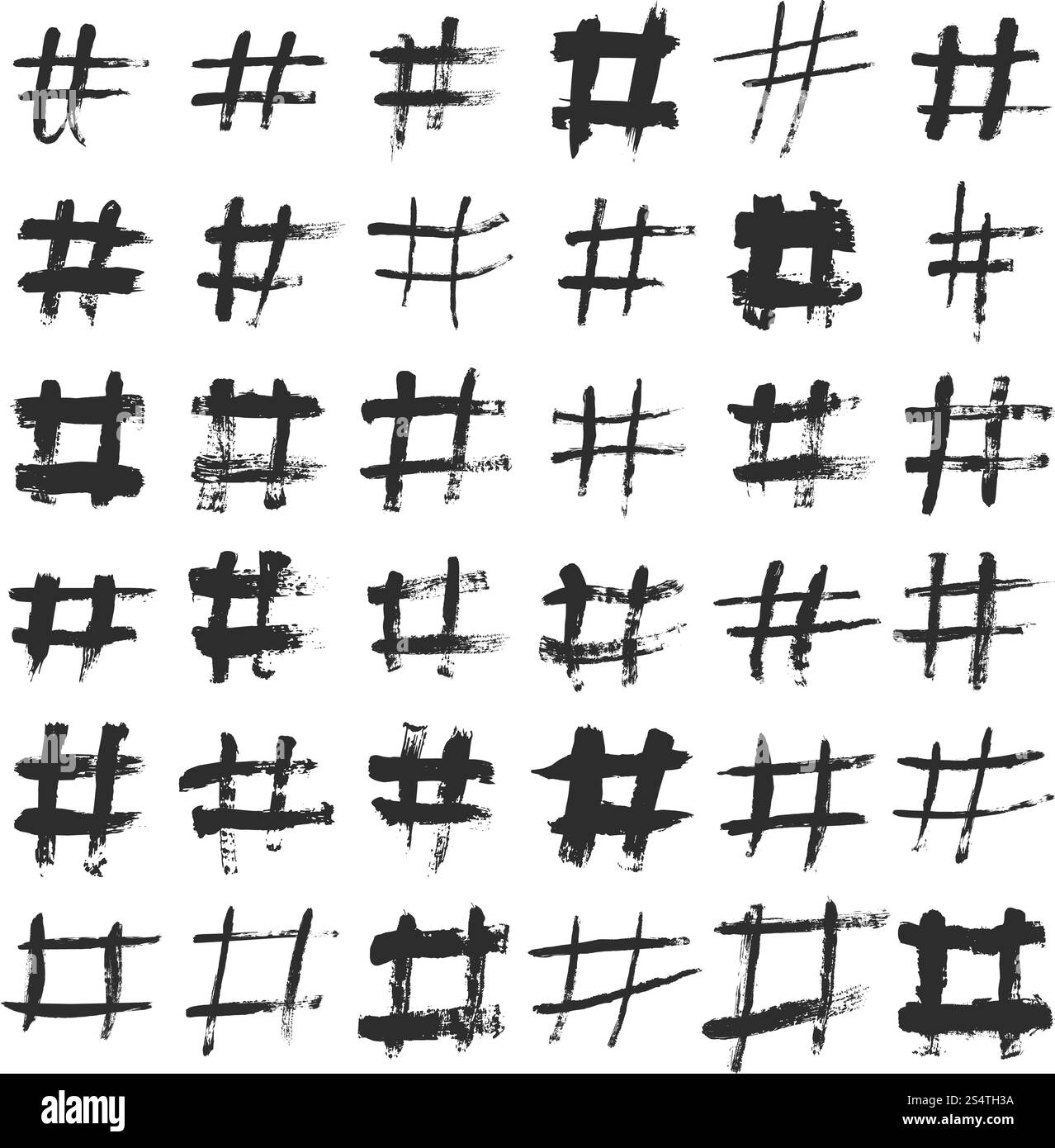 Hashtag and number ink brushed black symbols. Hand drawn hash and ...